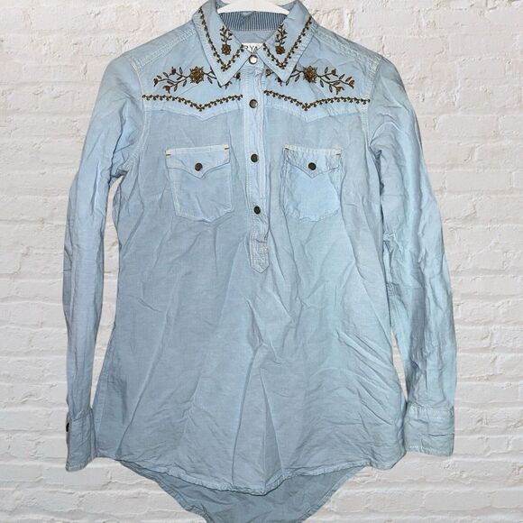 Ryan Michael | Tops | Ryan Michael Blue Embroidered Western Shirt S ...